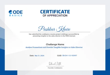 Portfolio - Pushkar Ashok Khare | Codebasics