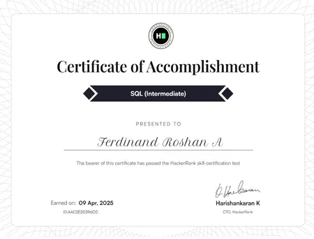 Portfolio - Ferdinand Roshan A | Codebasics