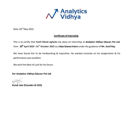 Portfolio - Parth Agheda | Codebasics