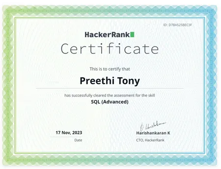 Portfolio - Preethi Tony I R | Codebasics