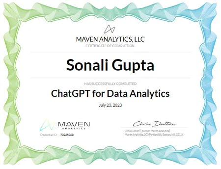 Portfolio - Sonali Gupta | Codebasics