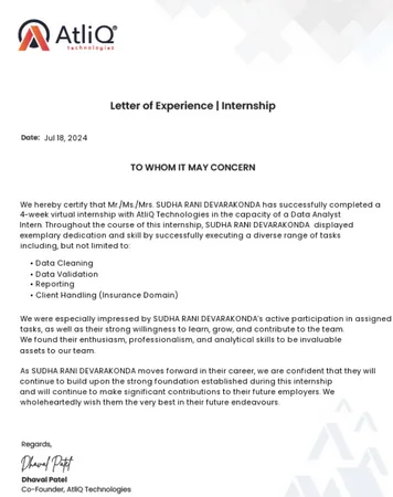 Portfolio - Sudha Rani Devarakonda | Codebasics